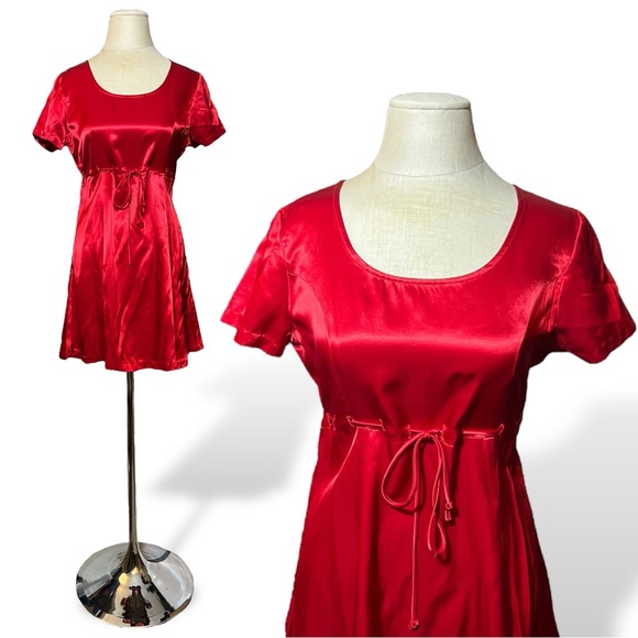 Marian & Maral | Dresses | Red Satin Drawstring Waist Semi Formal Dress ...